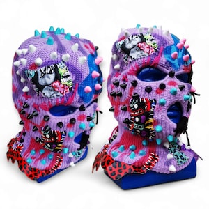 CUSTOM PAINTED Balaclava Ski Mask, 3 Hole Punk Ski Mask, Spiked Skimask ...