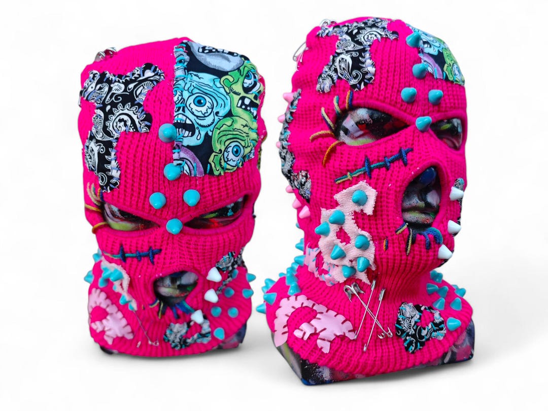 CUSTOM PAINTED - Balaclava Ski Mask, 3 Hole Punk Ski Mask, Spiked ...