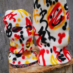Painted Ski Mask Balaclava White Black Yellow - Etsy