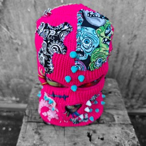 CUSTOM PAINTED - Balaclava Ski Mask, 3 Hole Punk Ski Mask, Spiked ...