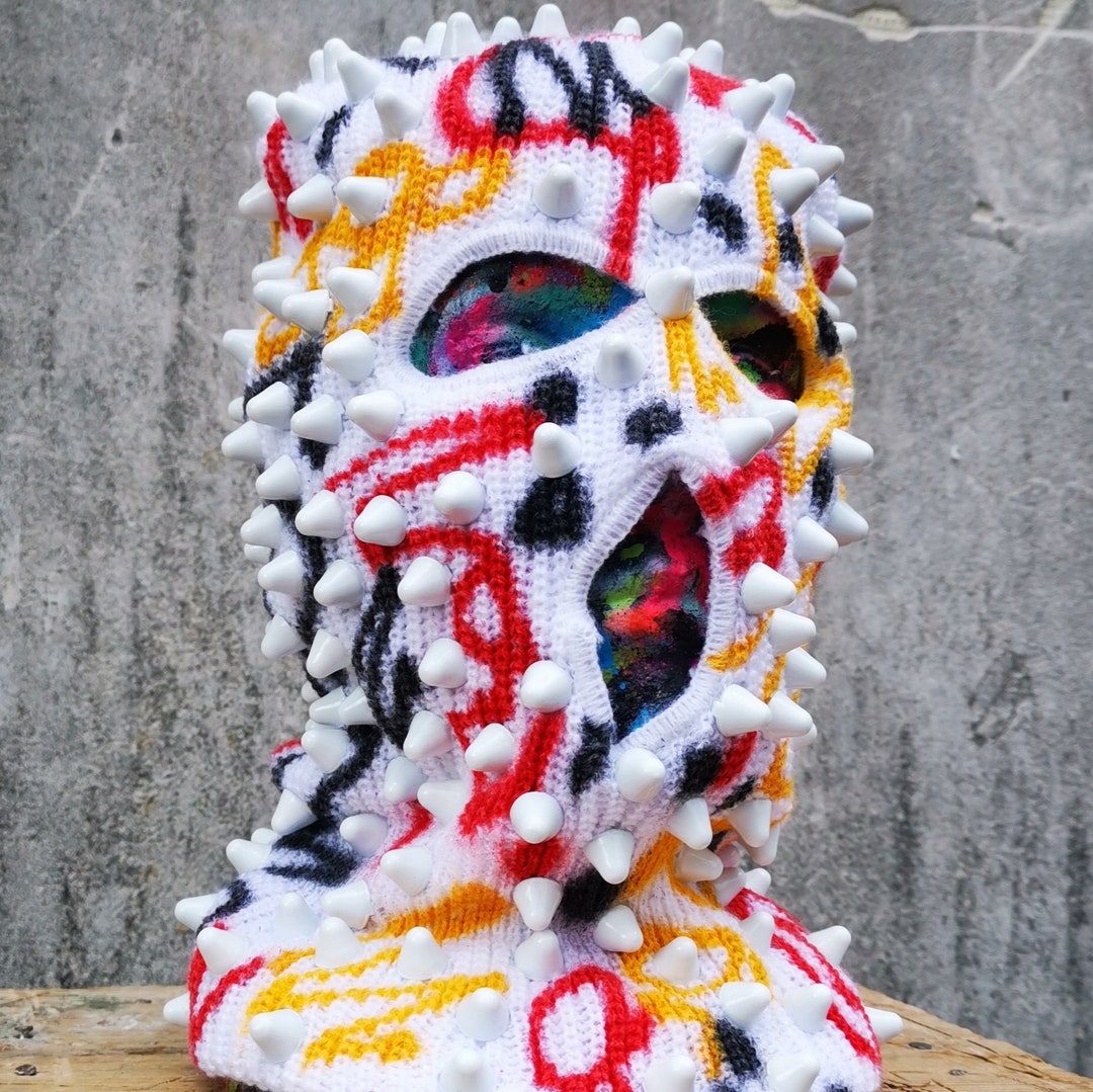 Custom Spikeds Painted Ski Mask Balaclava White Black - Etsy
