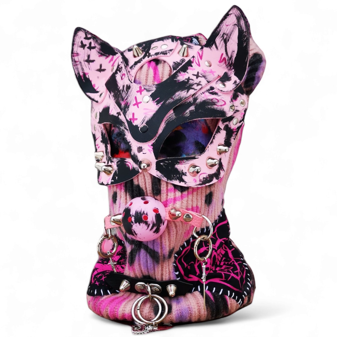 CUSTOM PAINTED Balaclava Ski Mask, BDSM Punk Ski Mask, Spiked Skimask ...