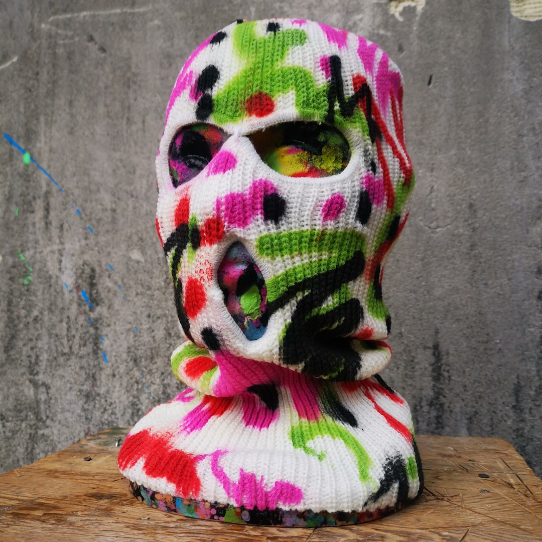 Custom Painted Ski Mask Balaclava White Green Red Black - Etsy