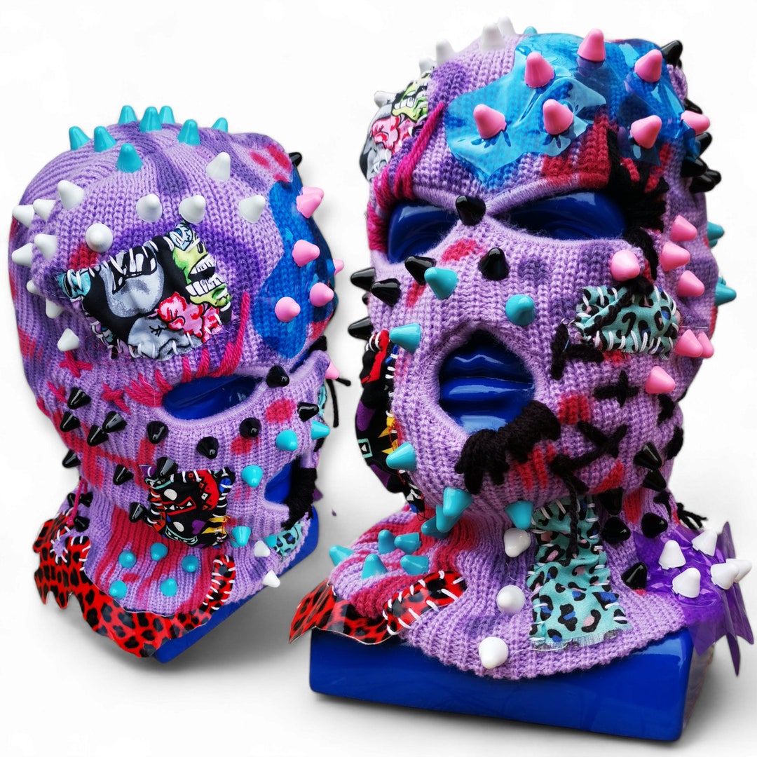 CUSTOM PAINTED Balaclava Ski Mask, 3 Hole Punk Ski Mask, Spiked Skimask ...
