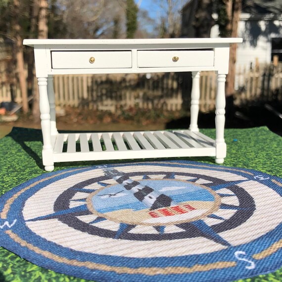 Dollhouse miniature round area rug Compass Lighthouse print | Etsy