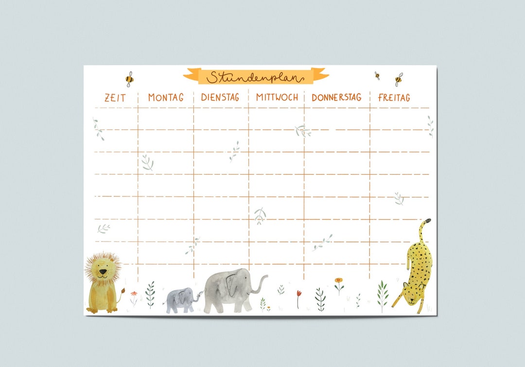 Buy Stundenplan Safari, Einschulung Geschenk, Schulanfang Geschenk ...