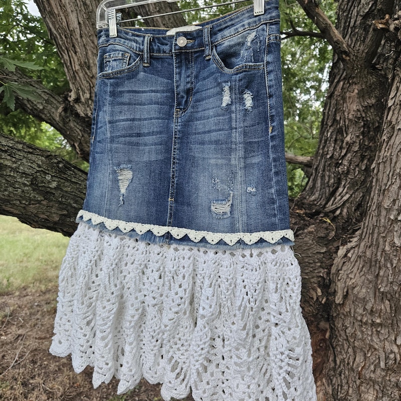 Upcycled Denim Skirt - Etsy