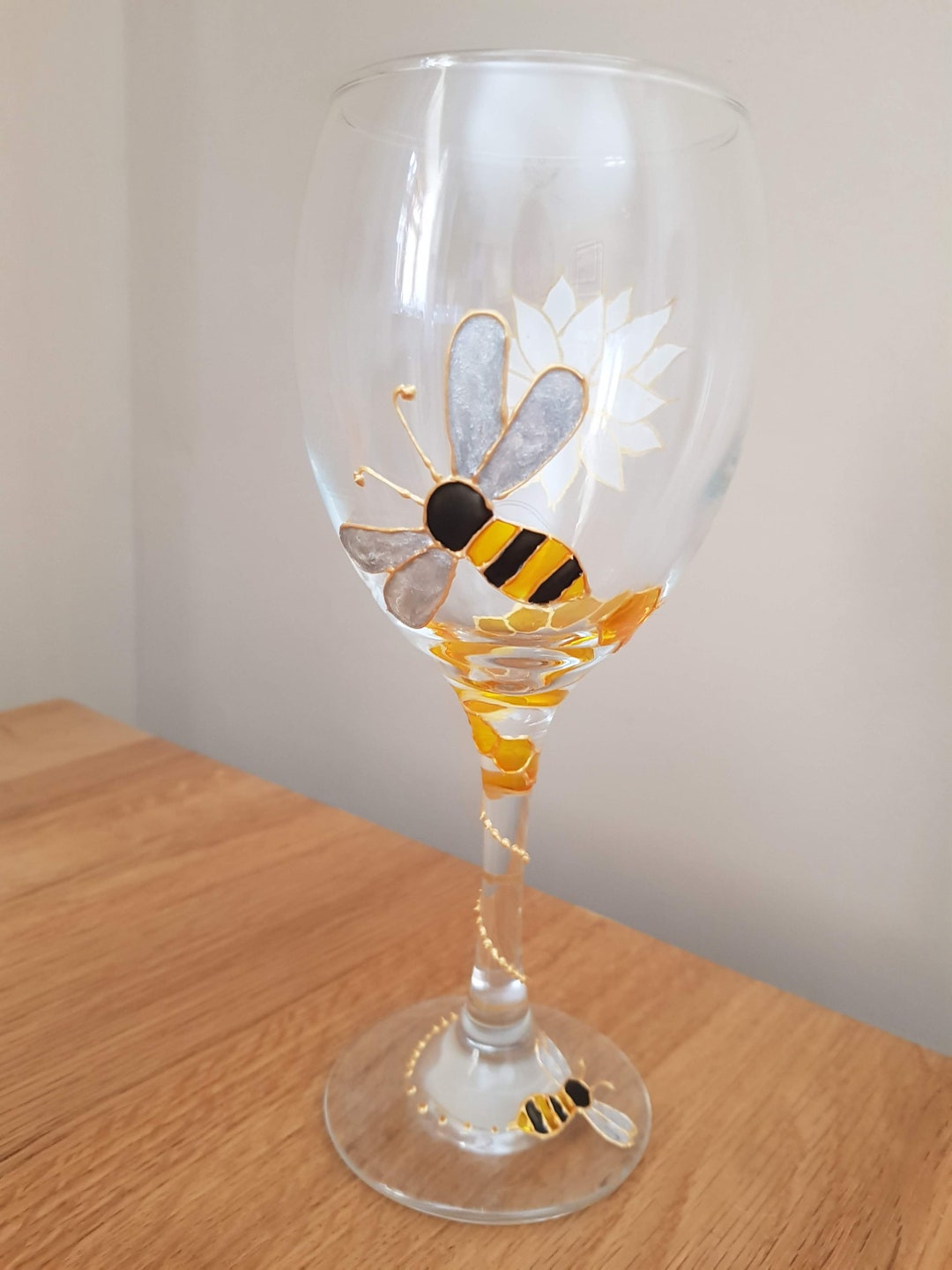 Hand Painted Wine Glass With Unique Bumble Bee Flower Design - Etsy