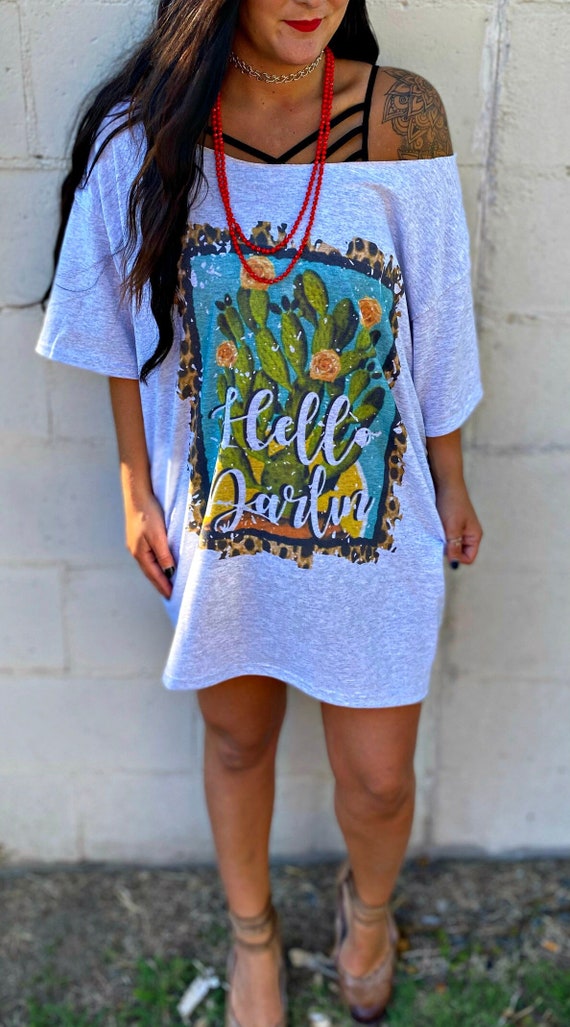 Hello Darlin T-shirt Dress Slouchy Neck | Etsy
