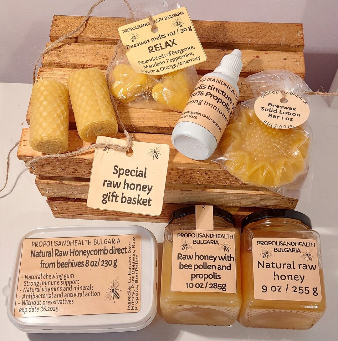Large Bee Honey Gift Set - Raw Honey, Honeycomb, Propolis Tincture ...