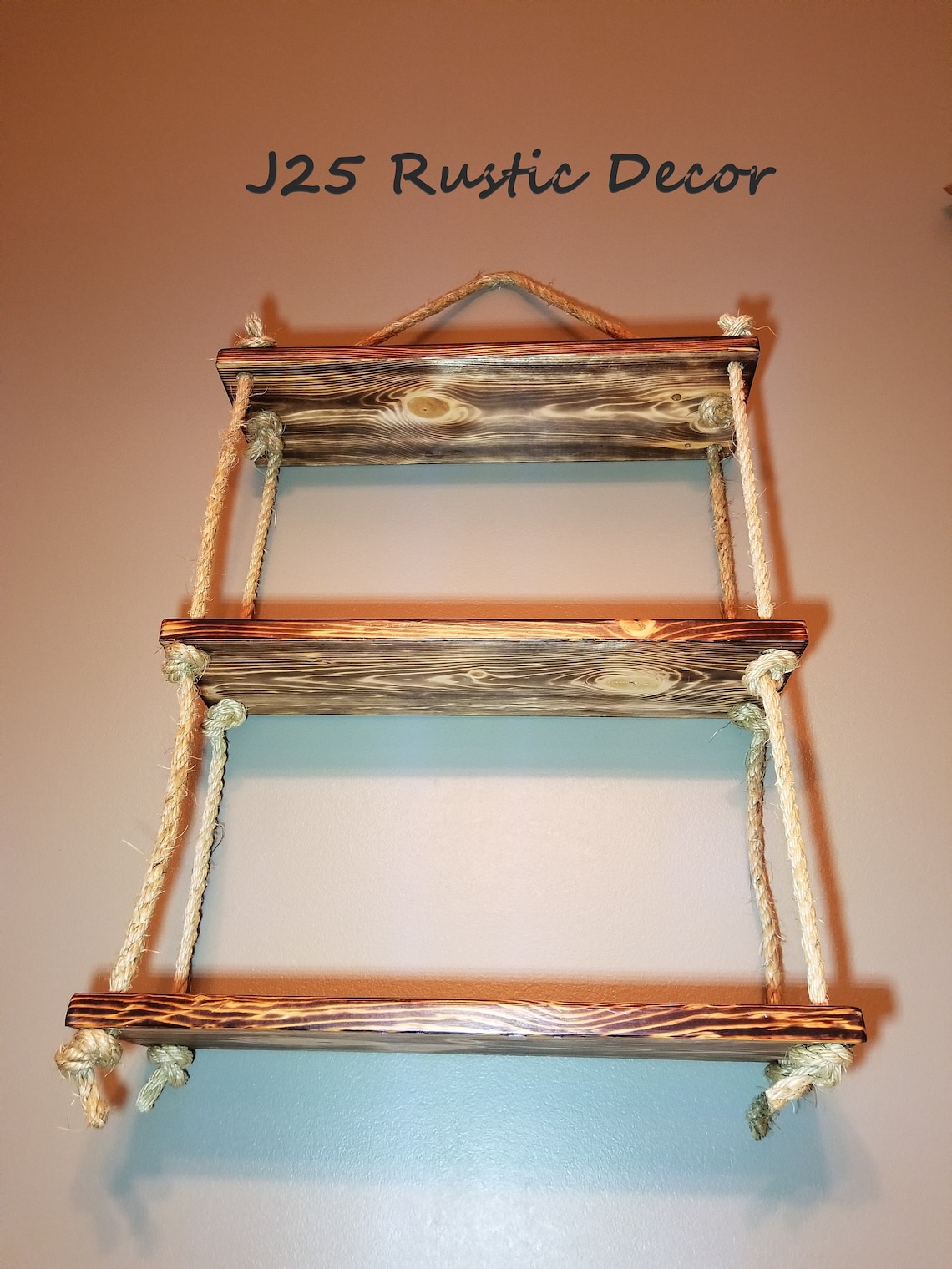 Rustic Rope Ladder Shelf, Hanging Rope Display, 3 Tier Wall Shelf, Gift ...