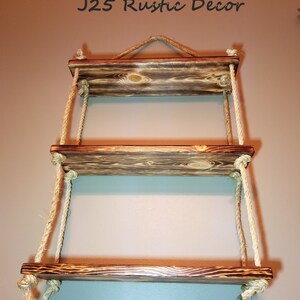 Rustic Rope Ladder Shelf, Hanging Rope Display, 3 Tier Wall Shelf, Gift ...