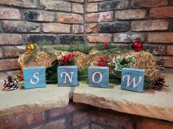Snow letter blocks rustic letter blocks 2x4 letter winter | Etsy