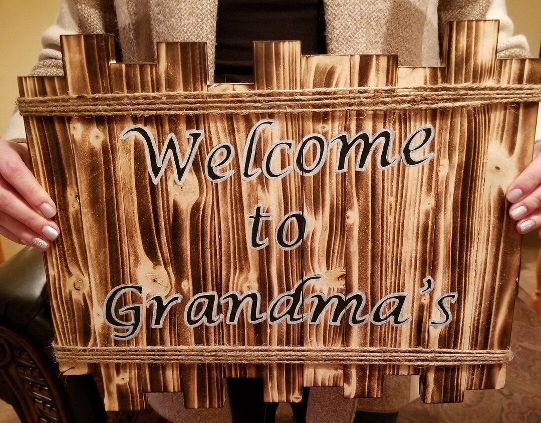 Welcome to Grandma's Sign, Rustic Welcome Sign, Picket Fence Sign ...