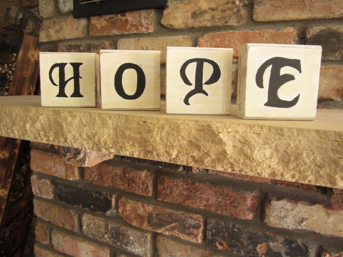 Hope wood blocks hand painted blocks Hope letter blocks | Etsy