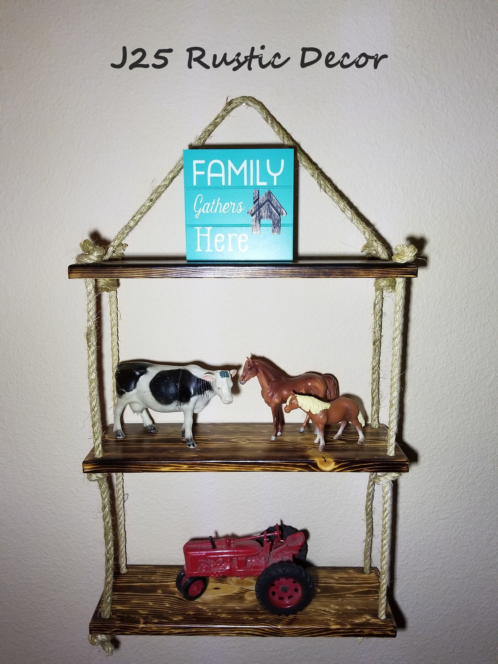 Rustic Rope Ladder Shelf, Hanging Rope Display, 3 Tier Wall Shelf, Gift ...