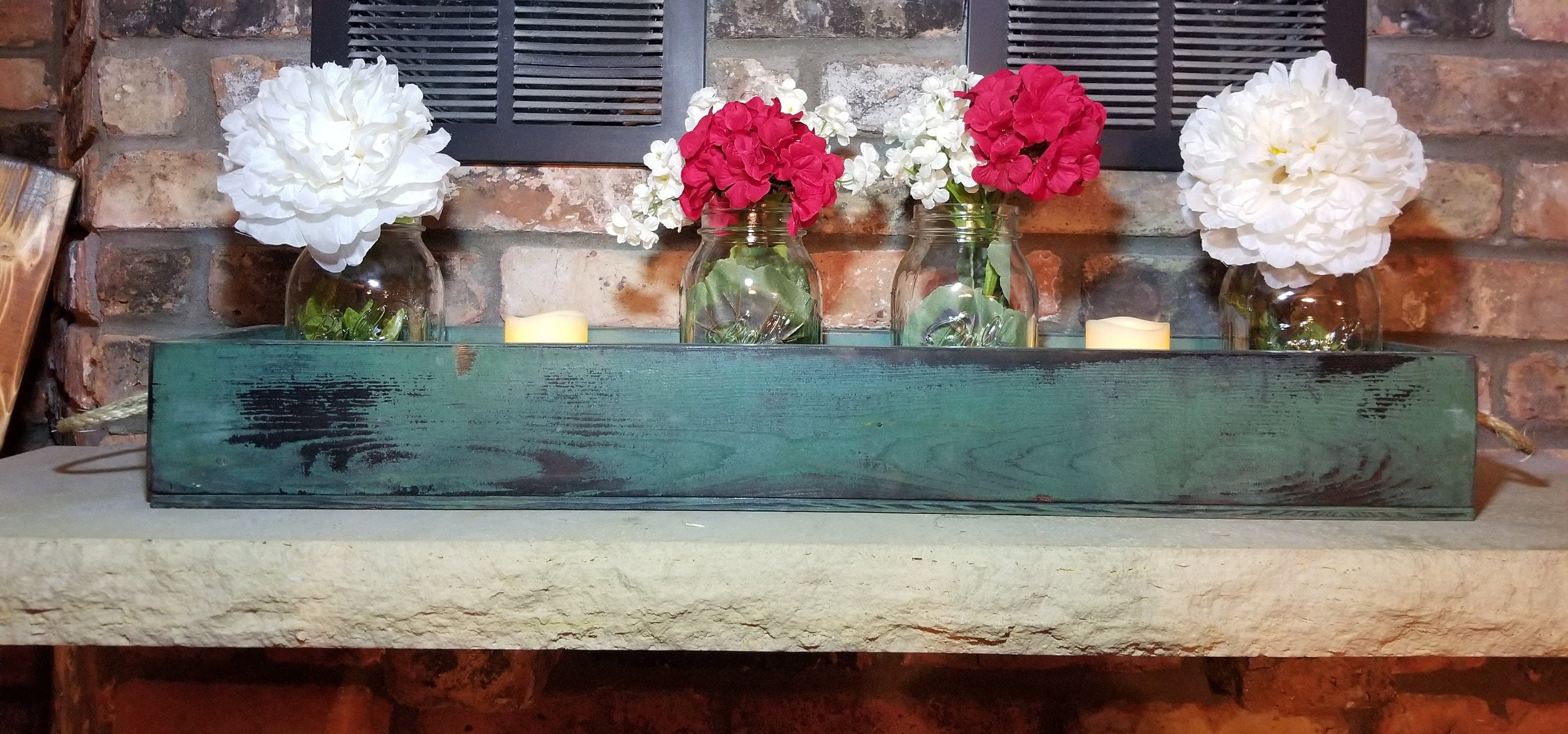 30 Moss Green Primitive Box Rustic Centerpiece 7 Jar | Etsy