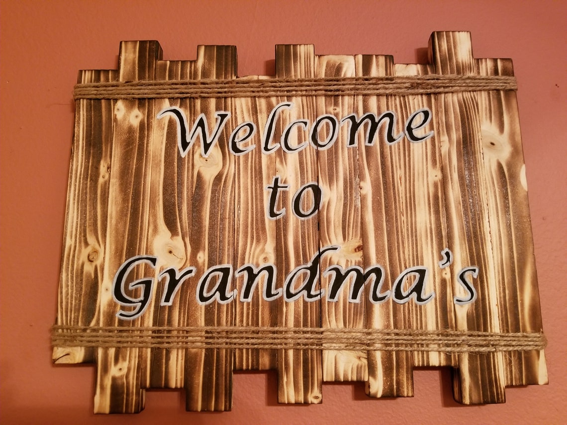 Welcome to Grandma's Sign, Rustic Welcome Sign, Picket Fence Sign ...