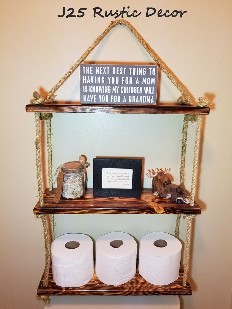 Rustic Rope Ladder Shelf, Hanging Rope Display, 3 Tier Wall Shelf, Gift ...