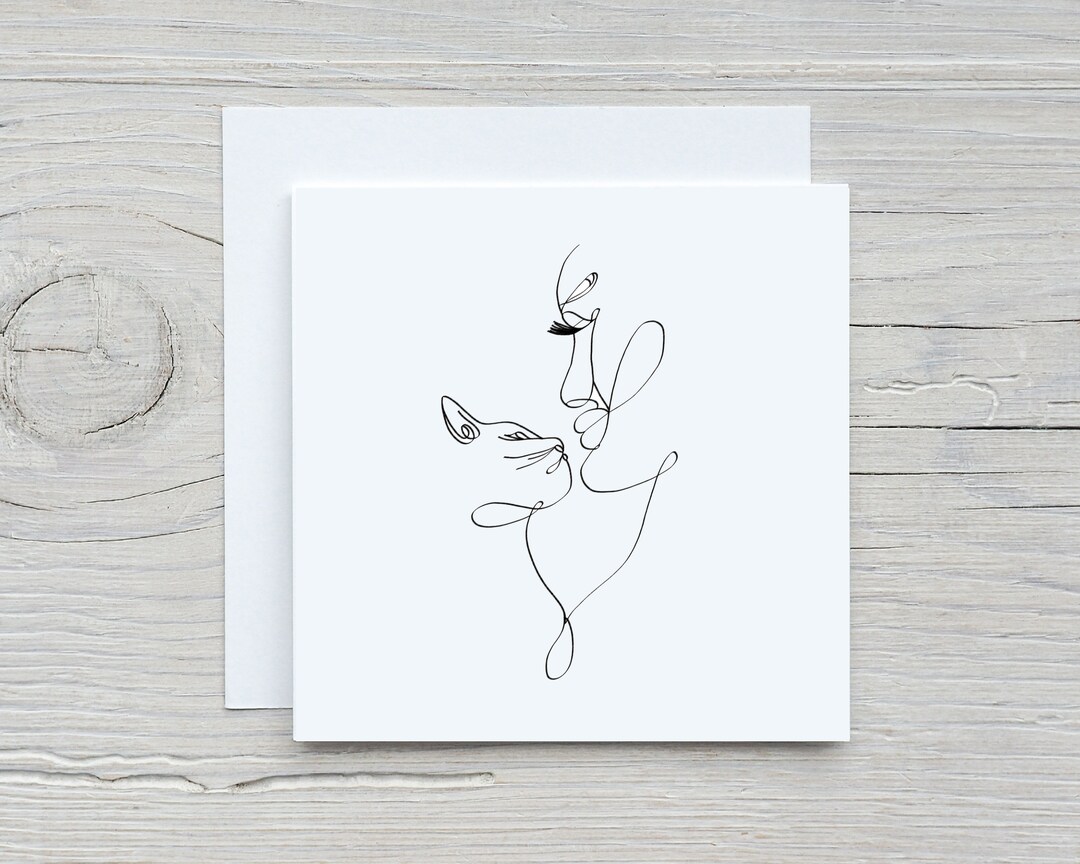 Blank Simple Greeting Card. Abstract Line Card. Line Drawing Card. Cat ...