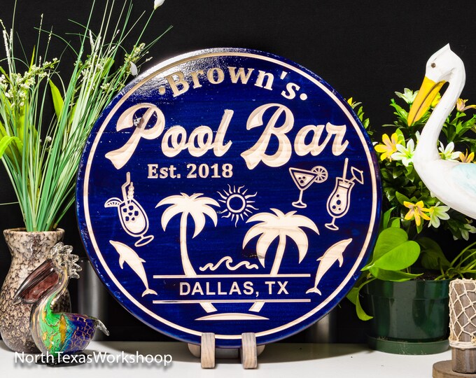 Custom Pool & Bar Sign Free Shipping North America / 18 or 24 Diameter ...