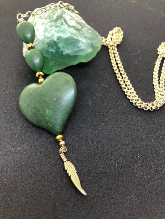 Green Heart Pendant Necklace | Etsy