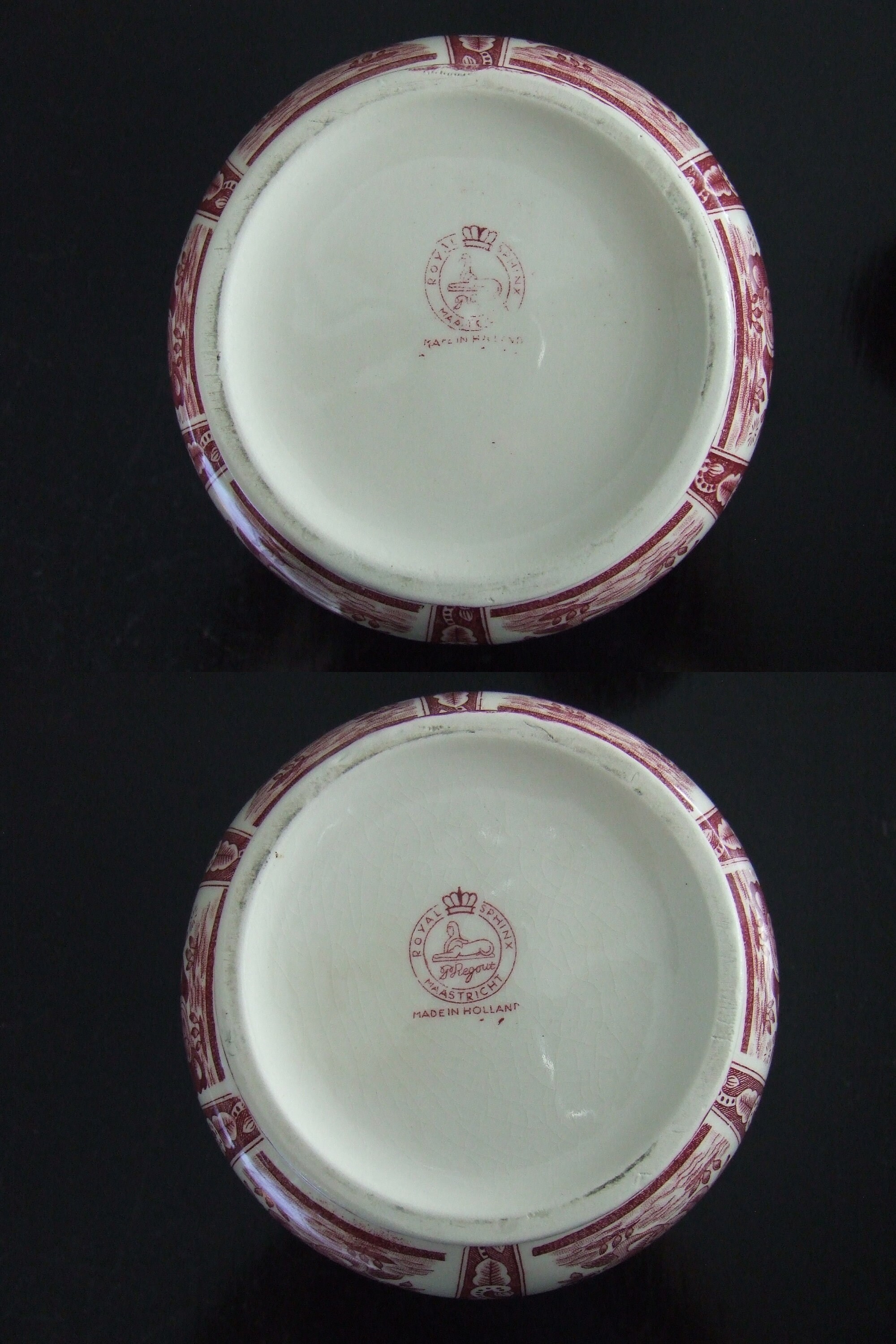 Petrus Regout (Royal Sphinx) Maastricht - pair of large red Delft ...
