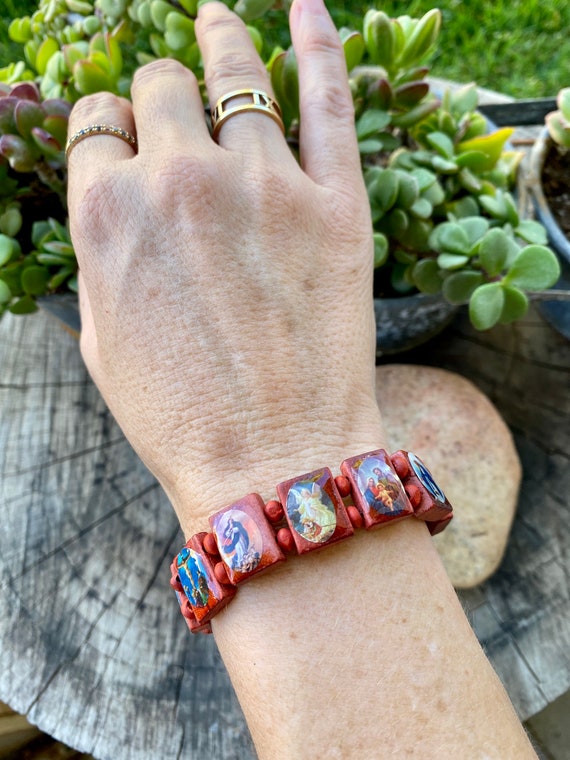 Jesus Saints Bracelet Wood Saints Bracelet Jesus Bracelet Catholic Bracelet Christian Bracelet