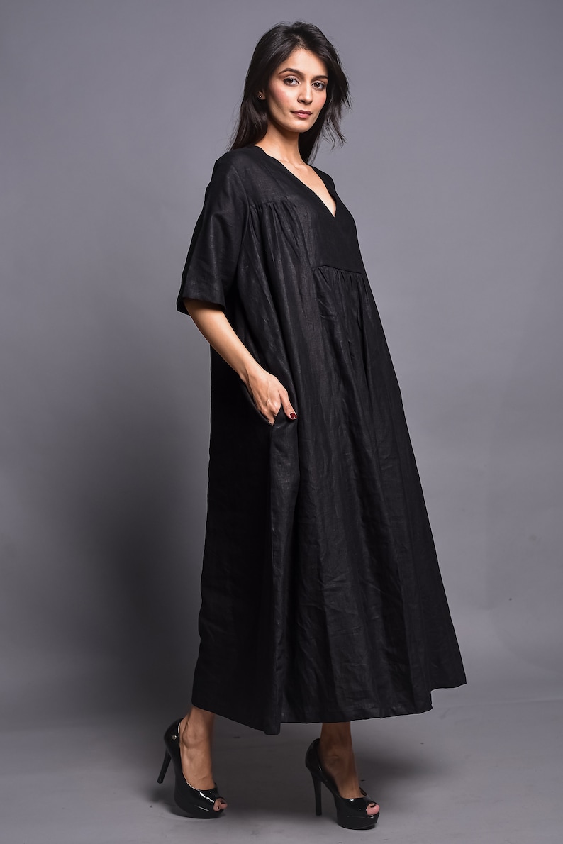 Washed Linen Maxi Dress: Wrap Style With Pockets - Etsy