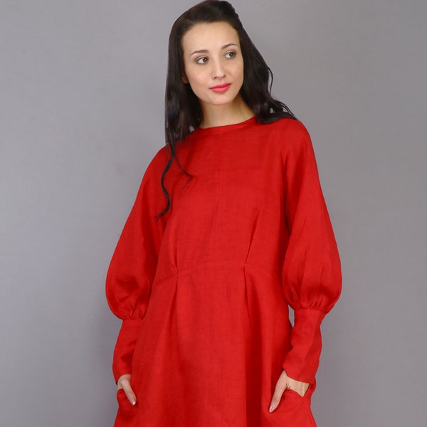 Red Linen Dress - Etsy