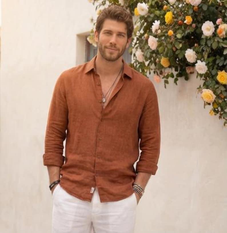 Men's Linen Shirt, Mens Organic Clothes, Beach Linen Shirt, Men's Long ...