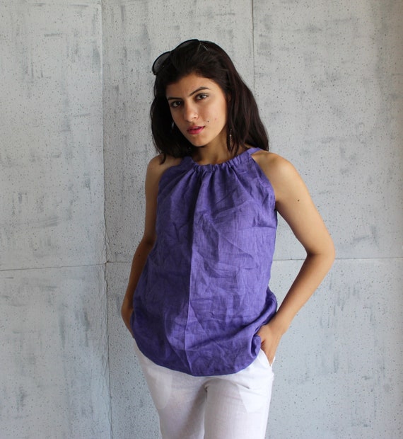 Pure Linen Top Cropped Linen Shirt Loose Linen Top Halter Top | Etsy