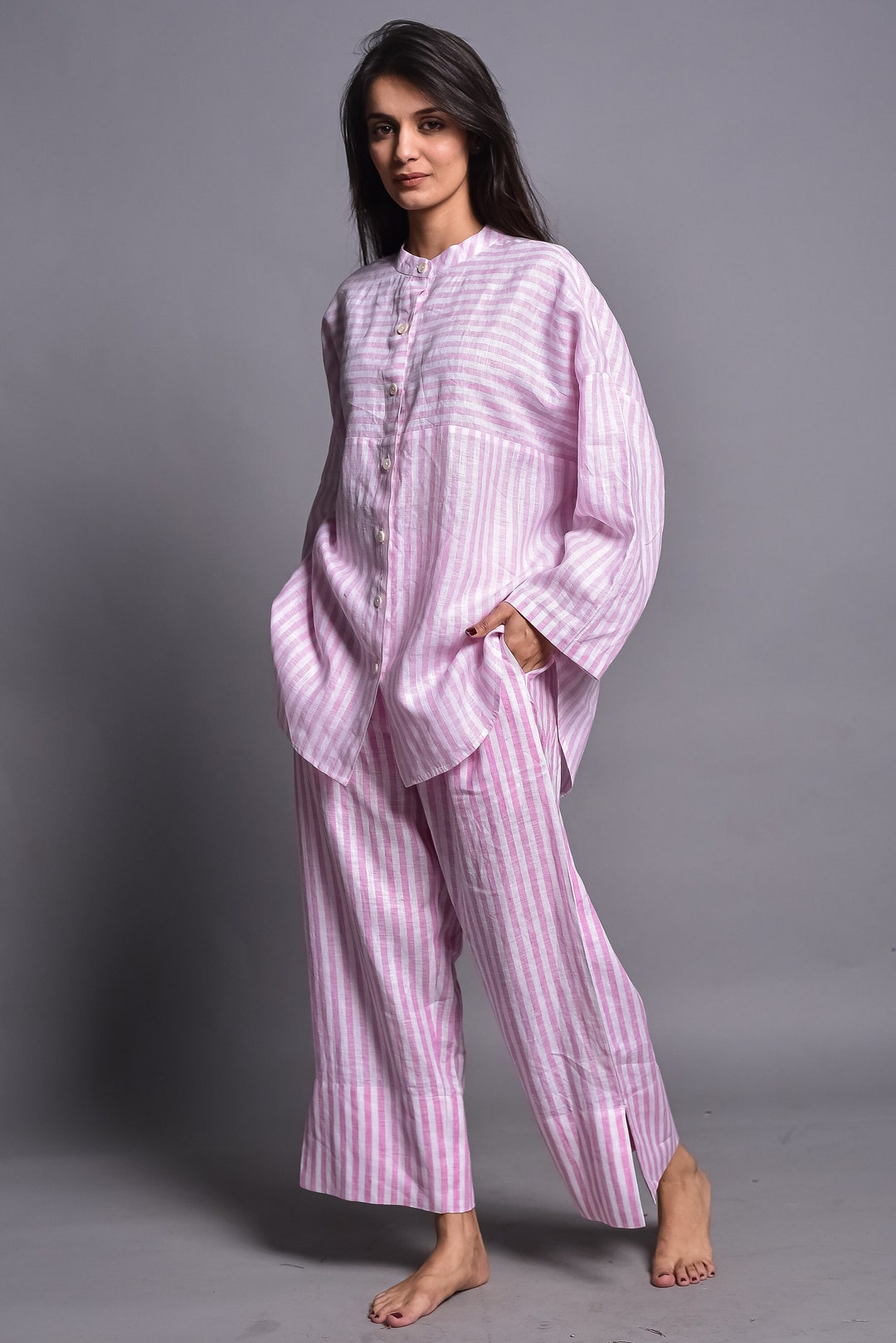 Linen Pajama Set Linen Shirt And Linen Pants Two Piece Set Etsy