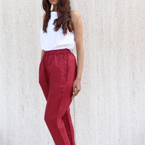 Tapered Linen Pants With Pockets Formal Linen Trousers Summer | Etsy