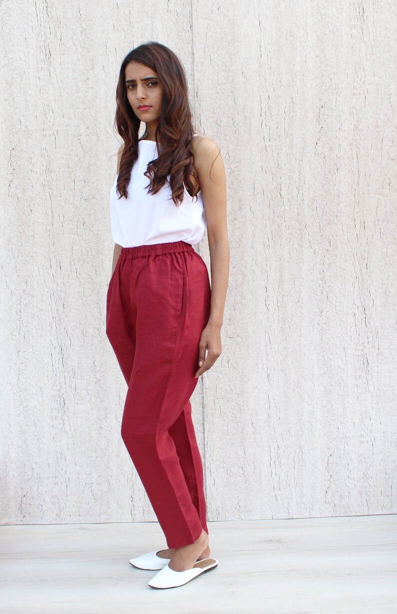 Tapered Linen Pants With Pockets Formal Linen Trousers Summer | Etsy