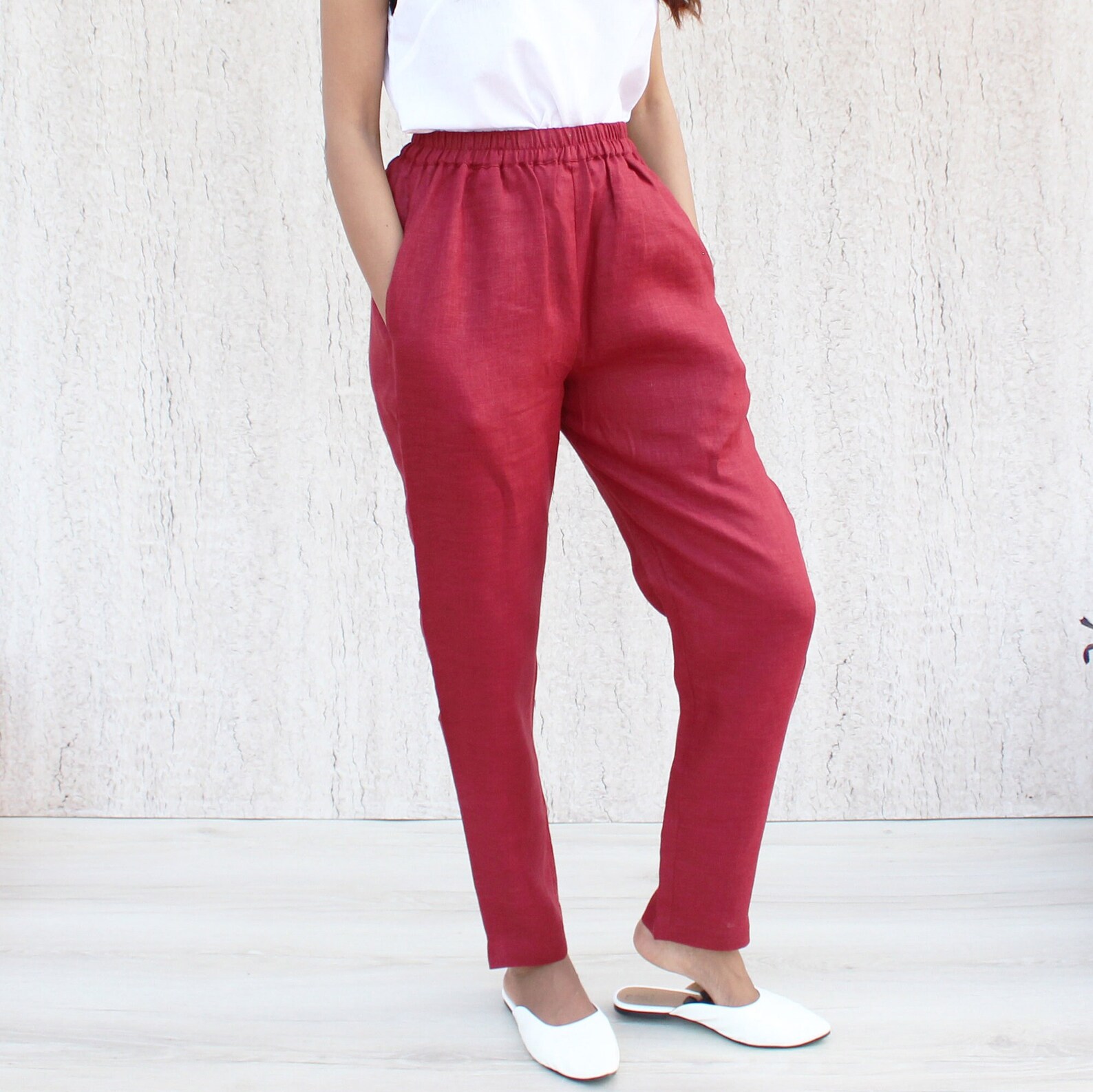 Tapered Linen Pants With Pockets Formal Linen Trousers Summer - Etsy