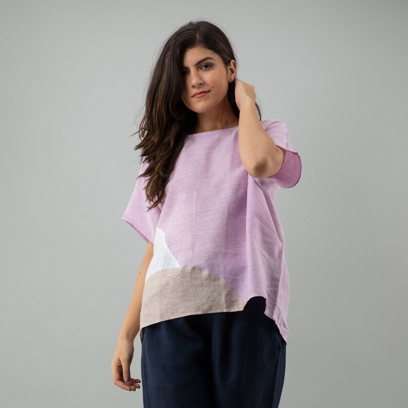 Square Linen Top Oversized Linen Top Wide Neck Top Basic - Etsy