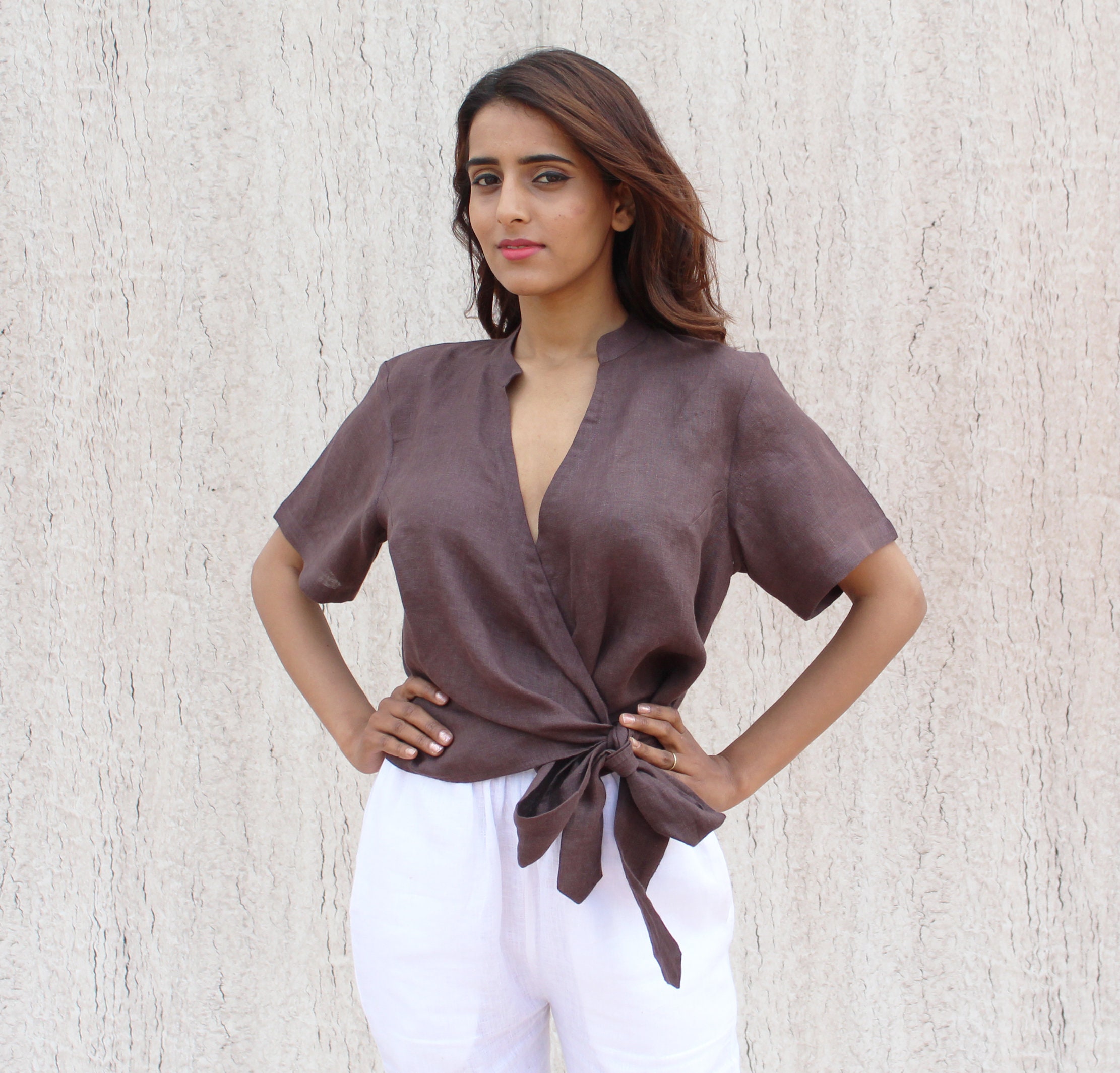 Wrap Linen Top Linen Wrap Blouse Linen Top Kimono Wrap Top - Etsy