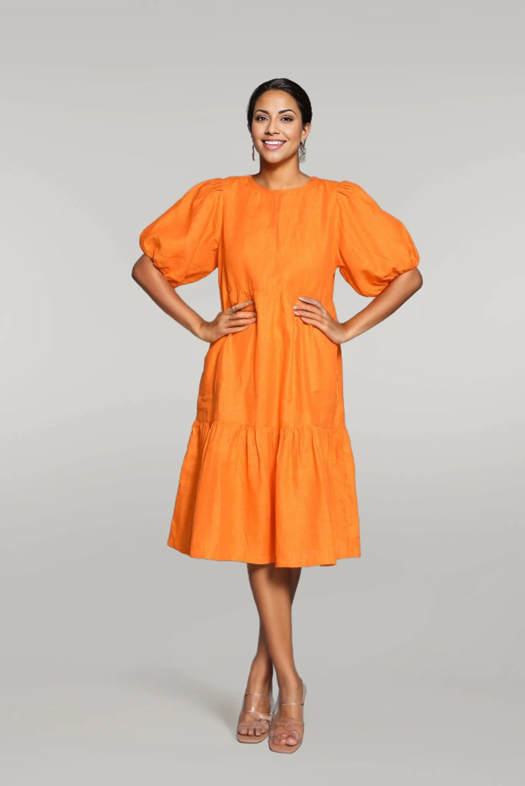 Pure Linen Dress, Saffron Dess, Natural Linen Summer Dress, Linen Midi ...