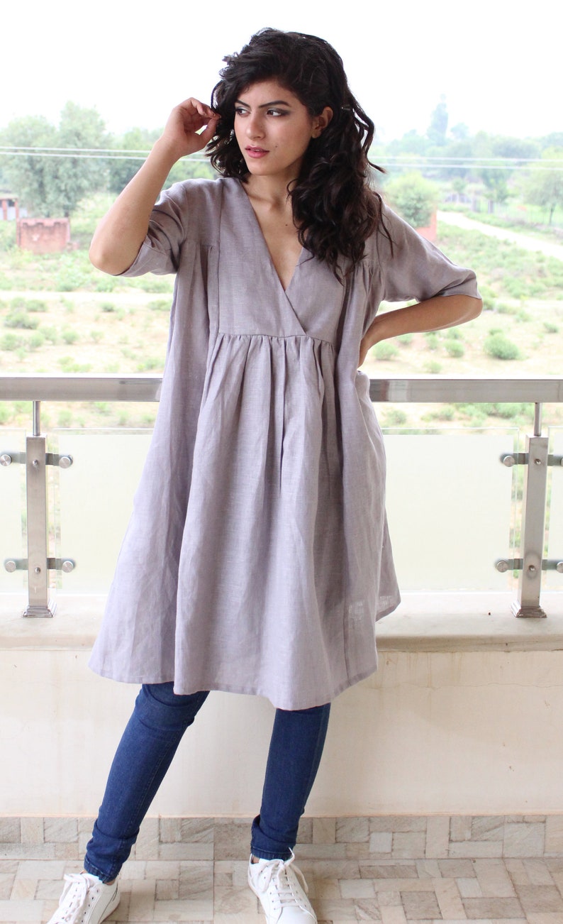 Loose Linen Tunic Smock Dress With Pockets Linen Clothing - Etsy