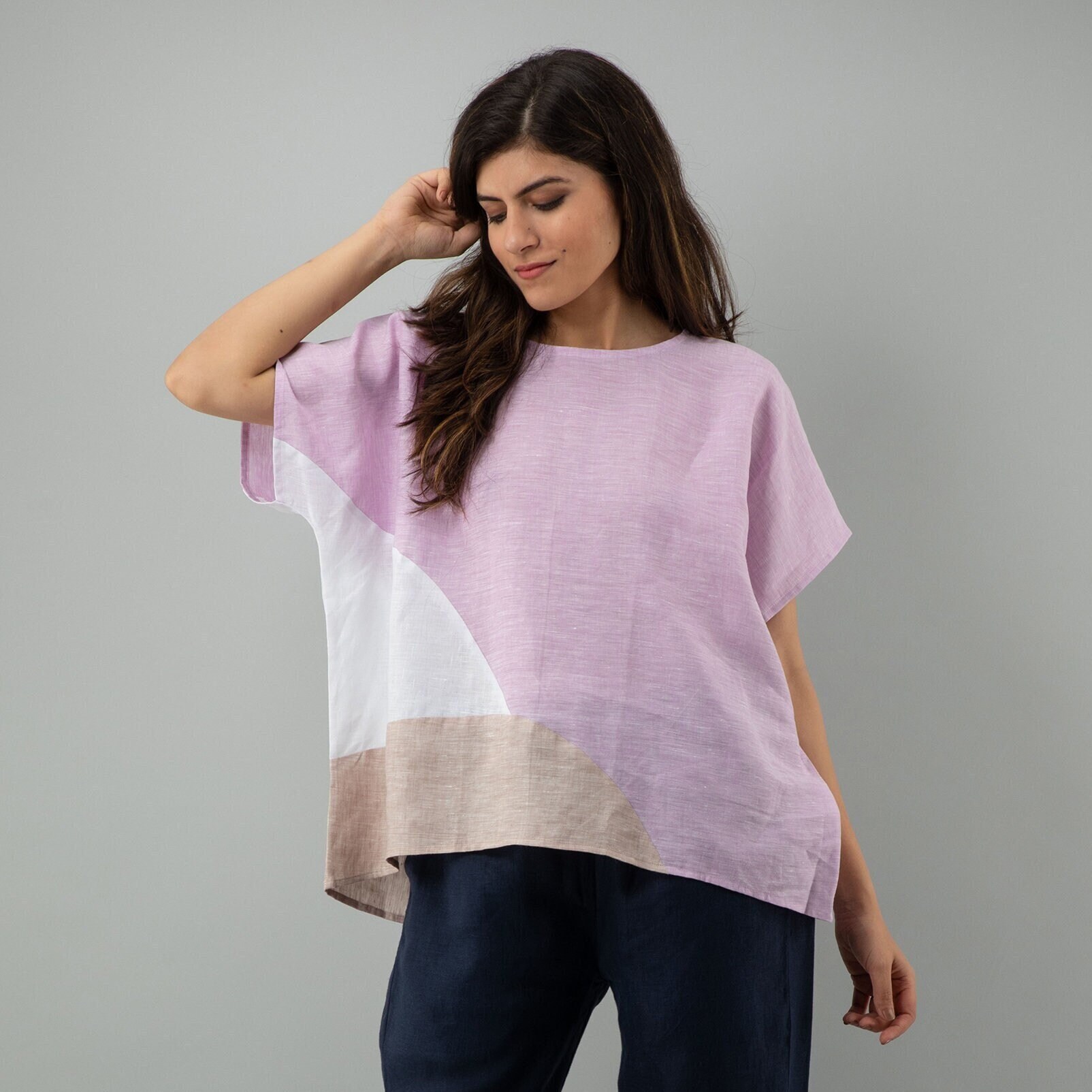 Square Linen Top Oversized Linen Top Wide Neck Top Basic - Etsy