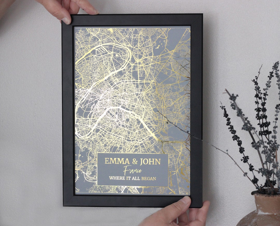 Custom Metallic Map Print, Any Location Personalised Map in Copper ...