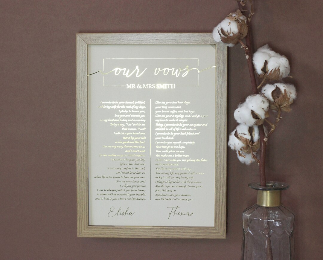 Wedding Vows Print Wall Art, Metallic His and Hers Wedding Vows ...
