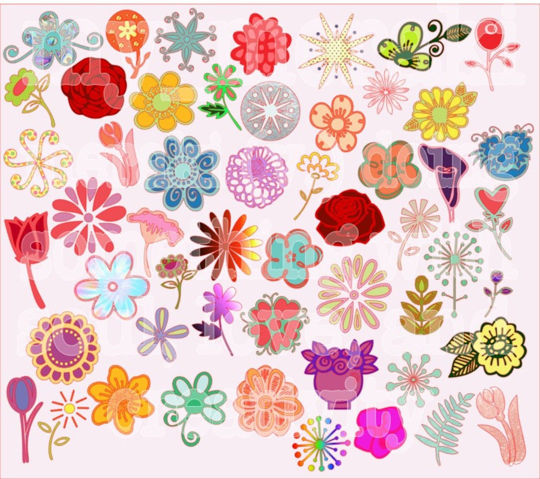 Cute Flower Clipart Bundle SVG Png Pdf Cameo Cricut Silhouette - Etsy