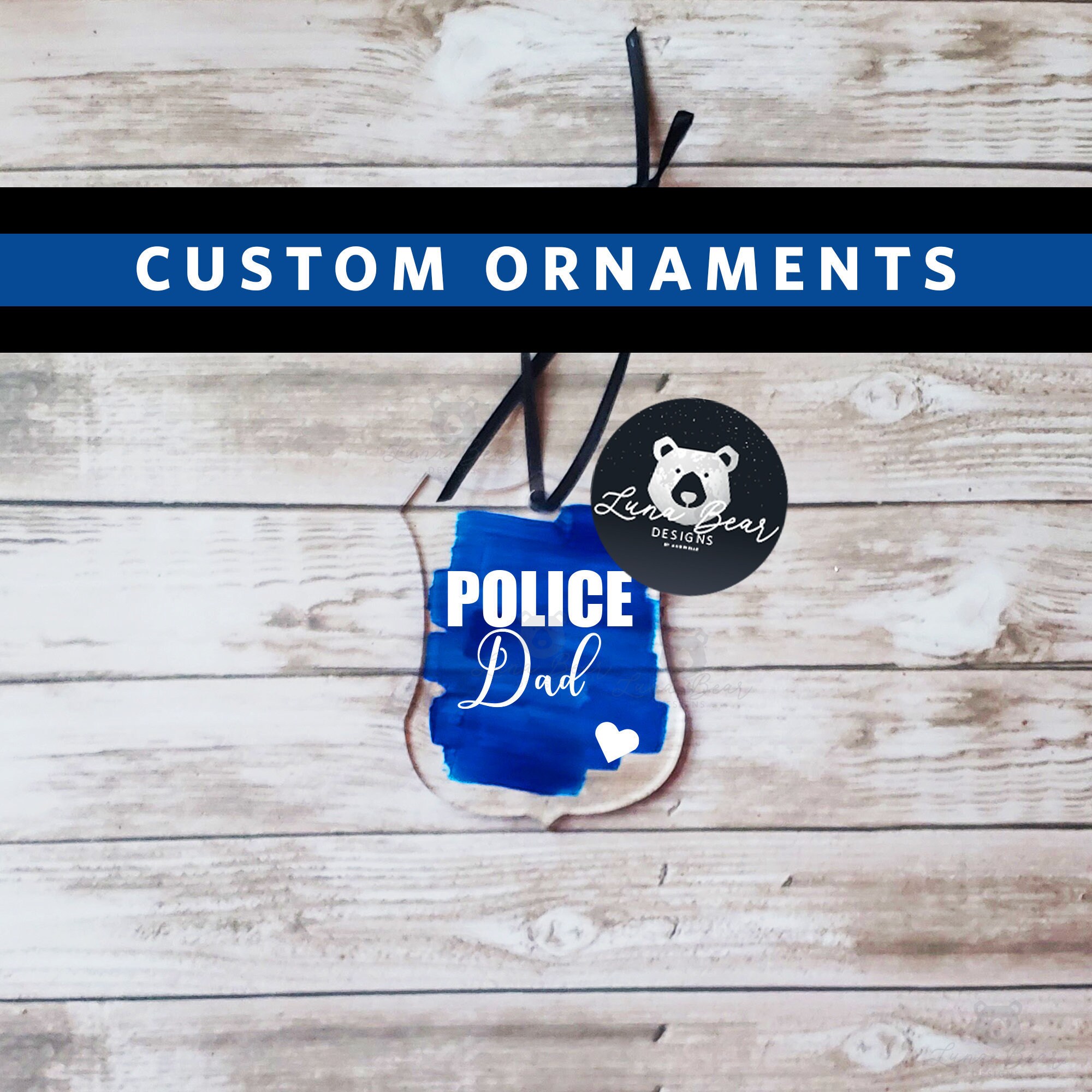 Police Dad Badge Ornament / Blue Line Police Badge / Ornament - Etsy