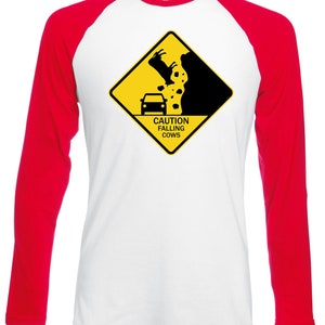 Caution Falling Cows Mens Baseball Shirt Long Sleeve Joke Animals ...