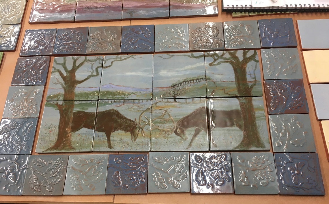 Bespoke Fighting Stag Tile Panel - Etsy