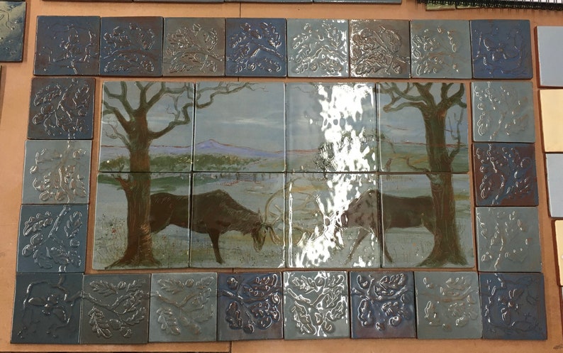 Bespoke Fighting Stag Tile Panel - Etsy