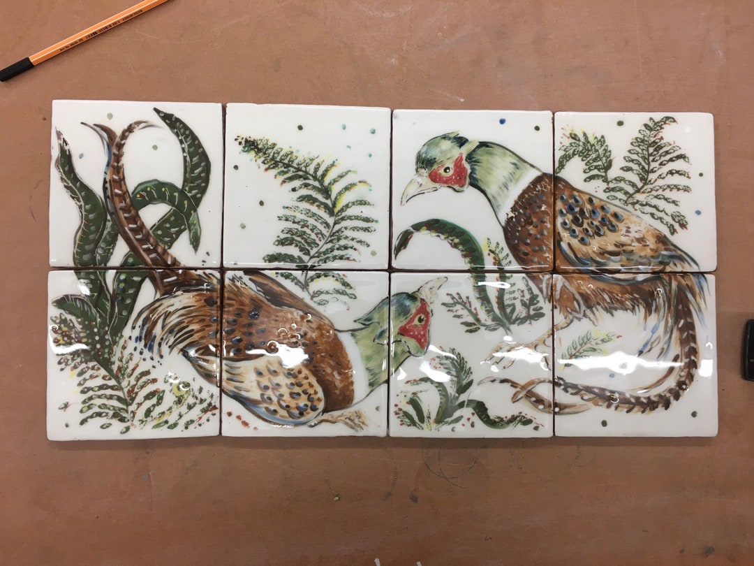 Fighting Cock Pheasant Tile Panel, Handmade and Hand Painted - Etsy
