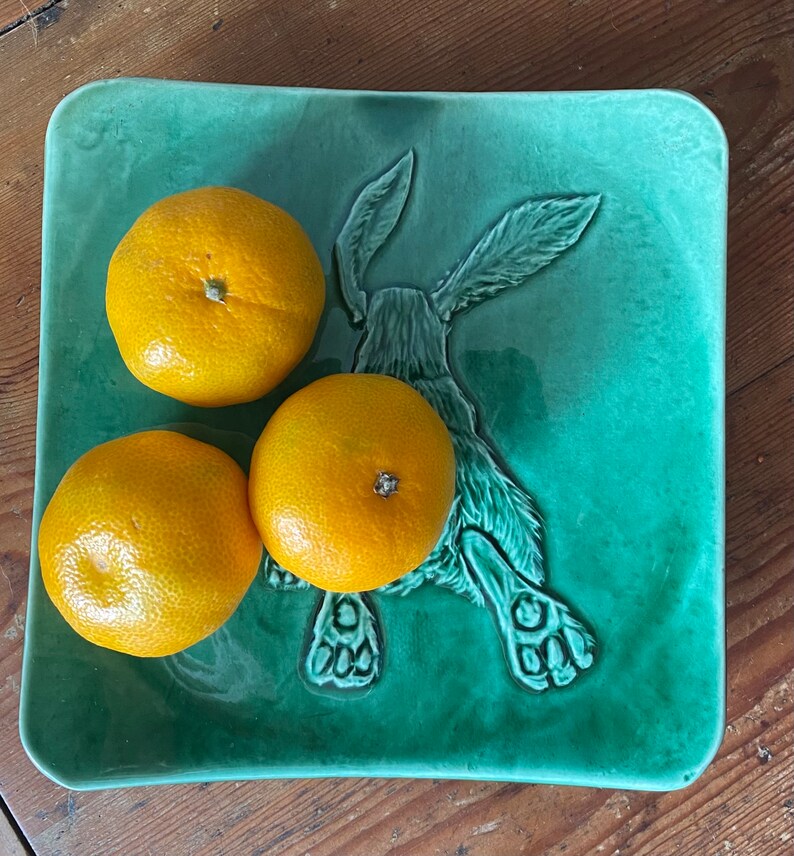 Running Away Bunny, Handmade Large Flat Dish - Etsy